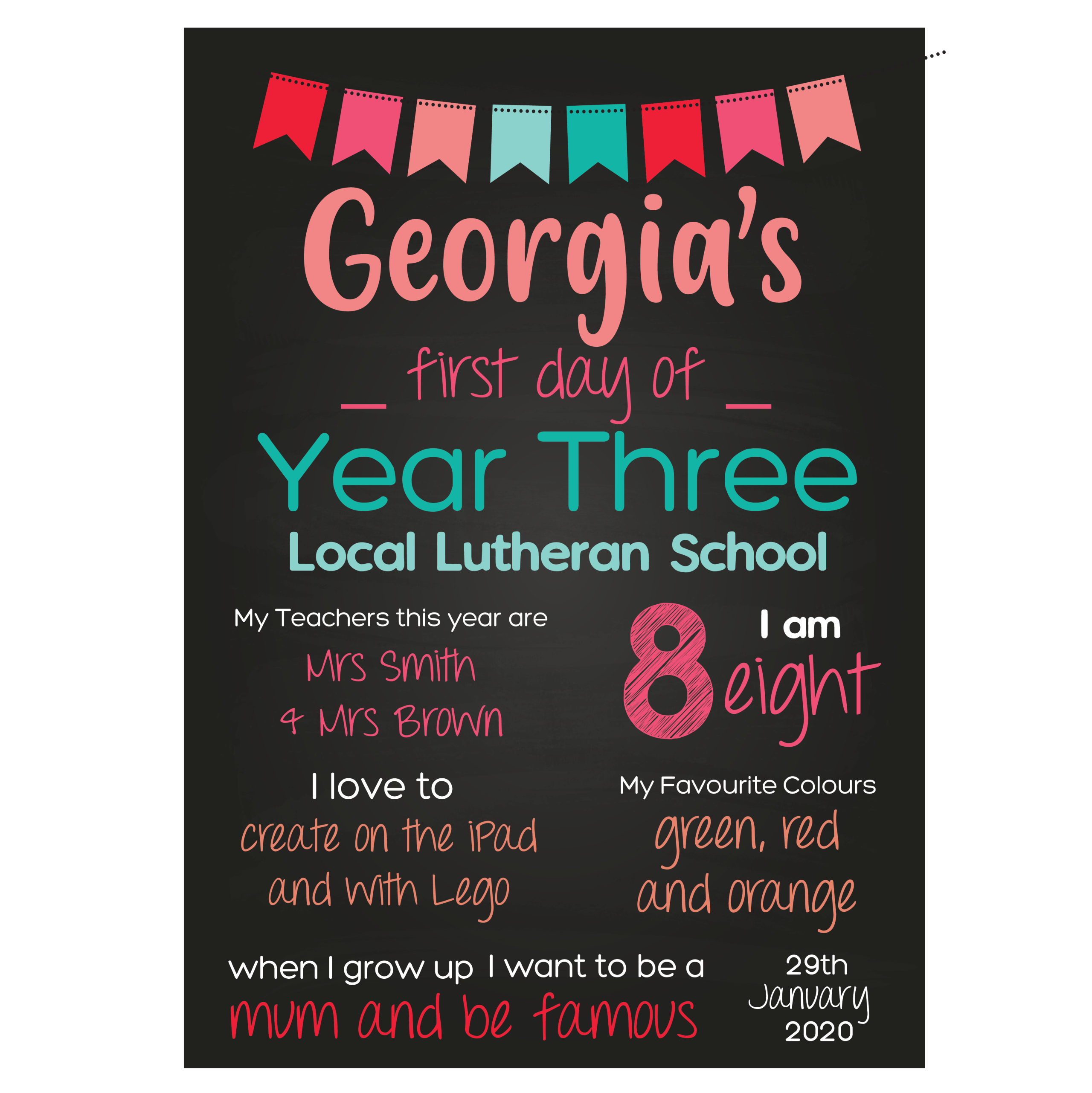 First Day of Kindy | School Poster #1 | Little Vibes || Fashion Store ...